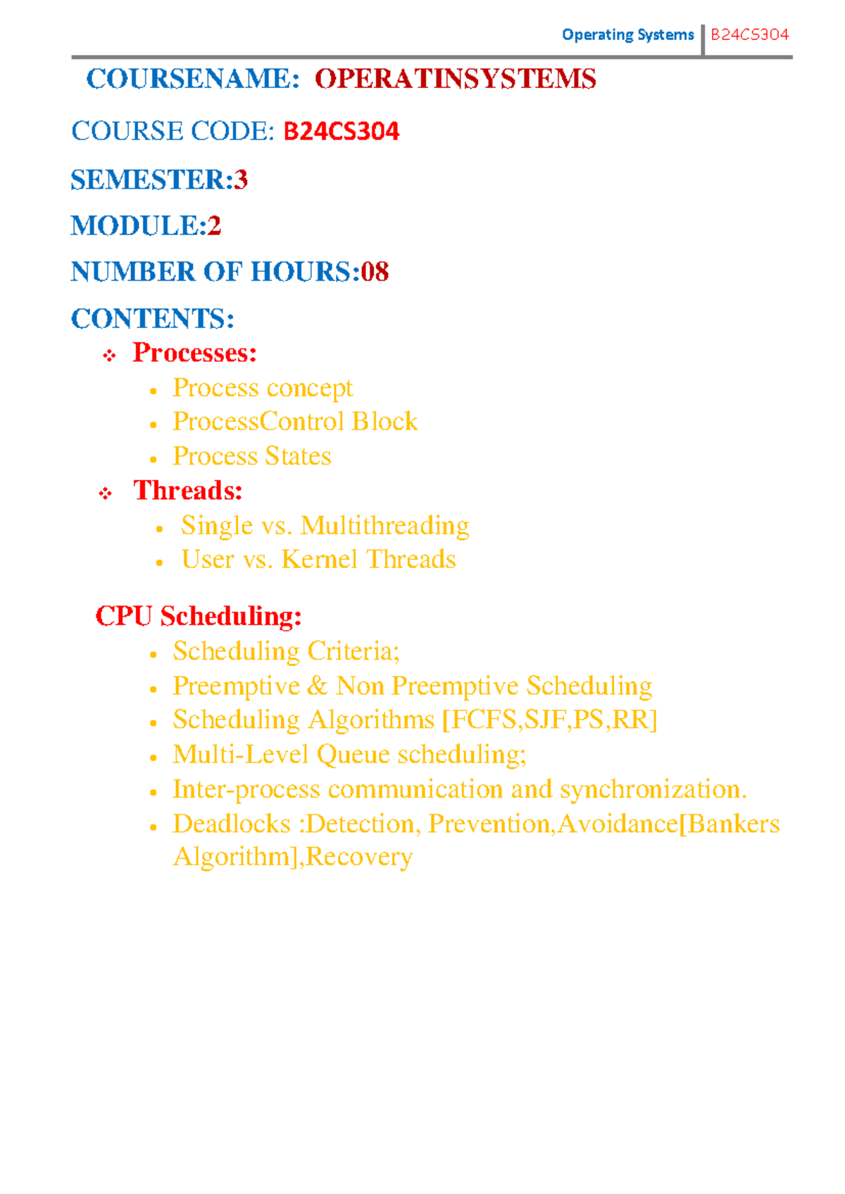 Module 2 - OS Notes: Processes, Threads, and CPU Scheduling (B24CS304 ...