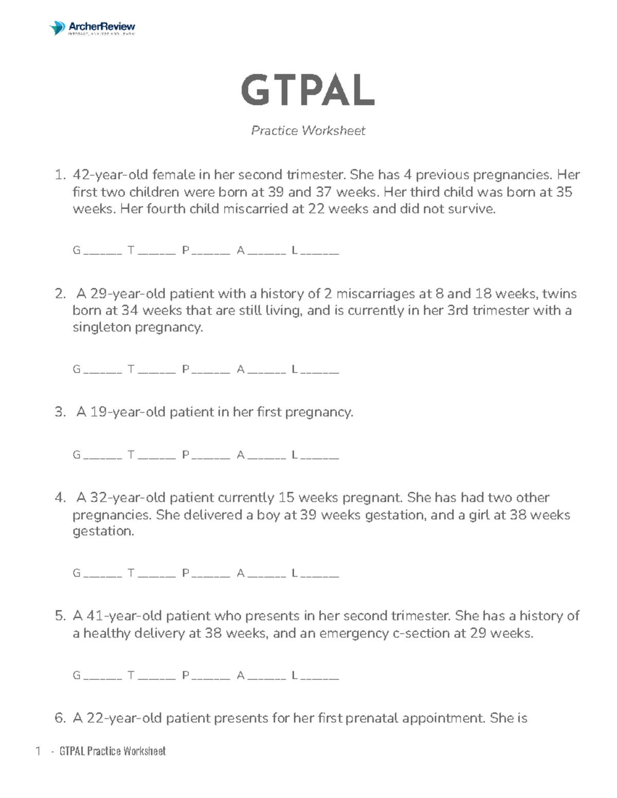 GTPAL Practice Worksheet for Midterm Review - Studocu