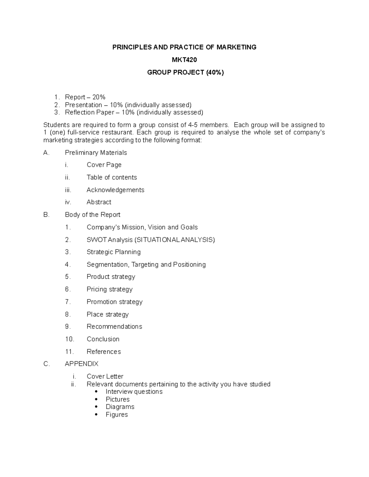 MKT420 Assignment - PRINCIPLES AND PRACTICE OF MARKETING MKT GROUP ...