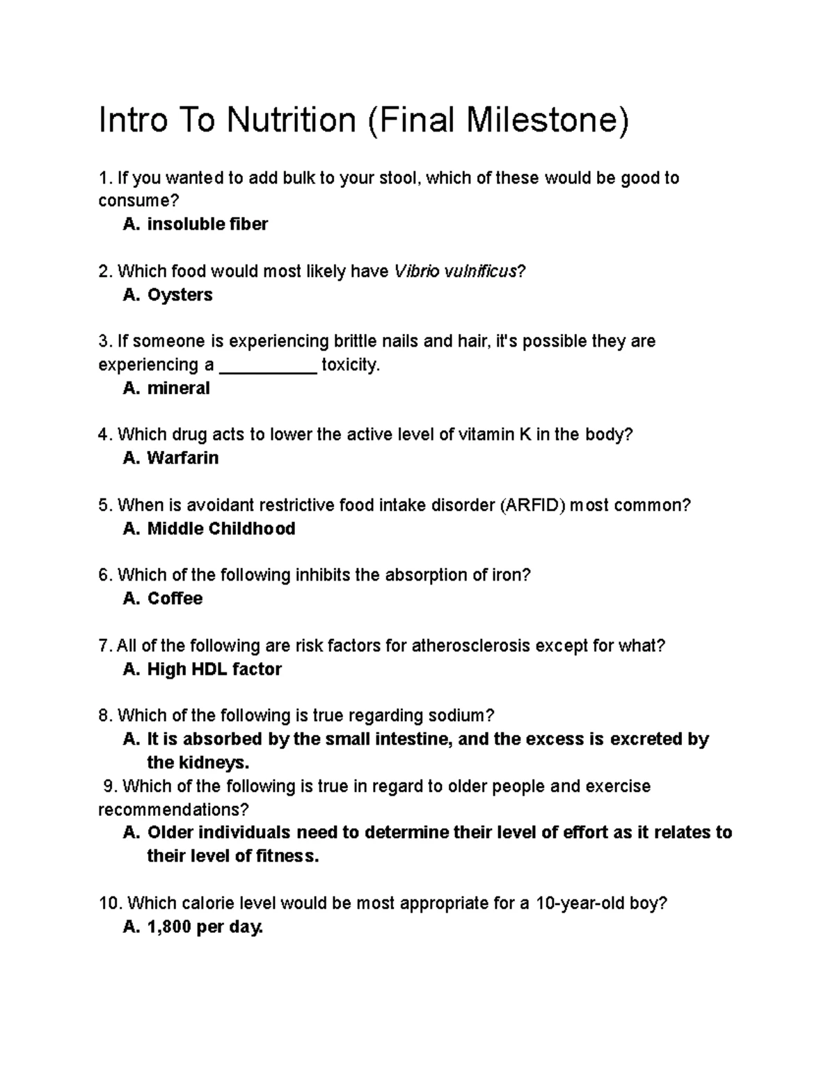 Fundamentals of Nutrition: Milestone 1 - 1 CONCEPT → Classes of ...