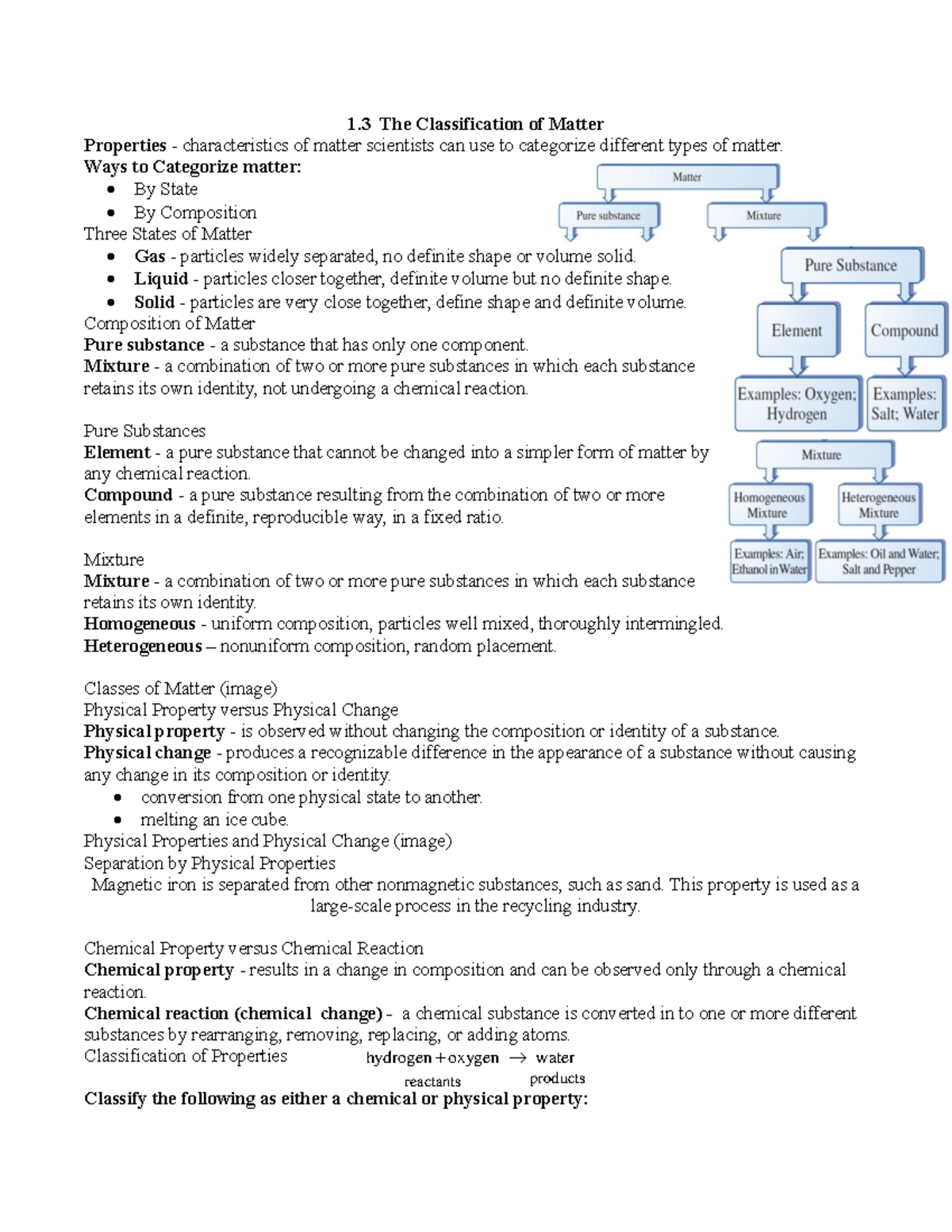 Chp 1 Chemistry: Classification of Matter and Measurement Basics - Studocu