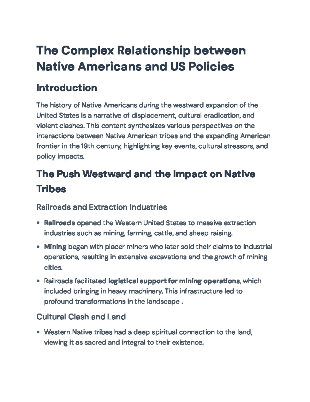 The Complex Interactions of Native Americans and US Policies (HIST 201 ...