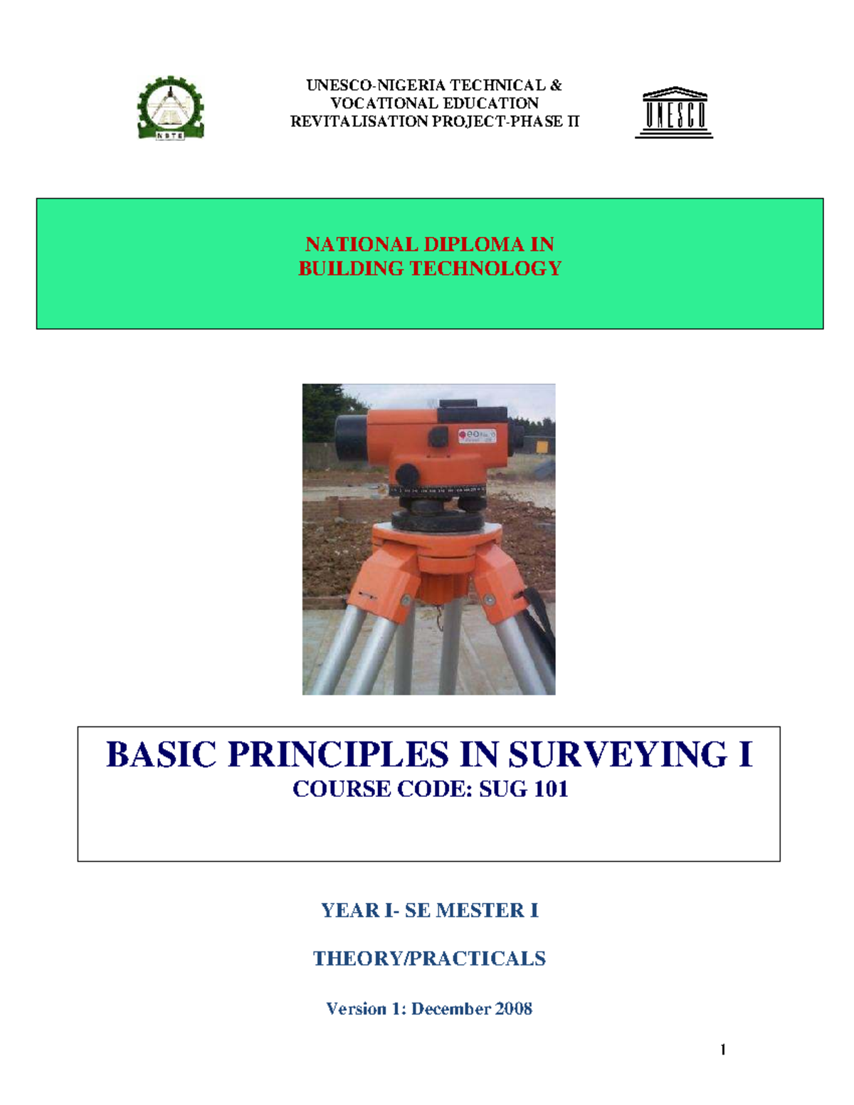 Fundamentals of Surveying: SUG 101 Course Notes for Semester I - Studocu