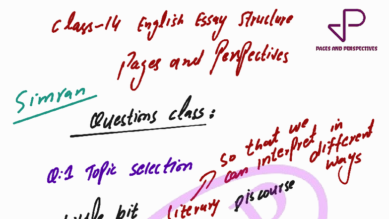 English Essay Structure: Pages & Perspectives (Lecture 14) - Studocu