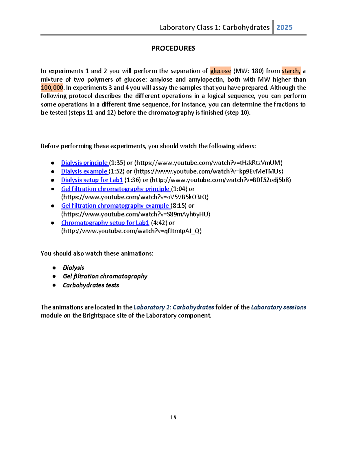 Lab 1 Procedure Sheet - PROCEDURES In experiments 1 and 2 you will perform the separation of ...