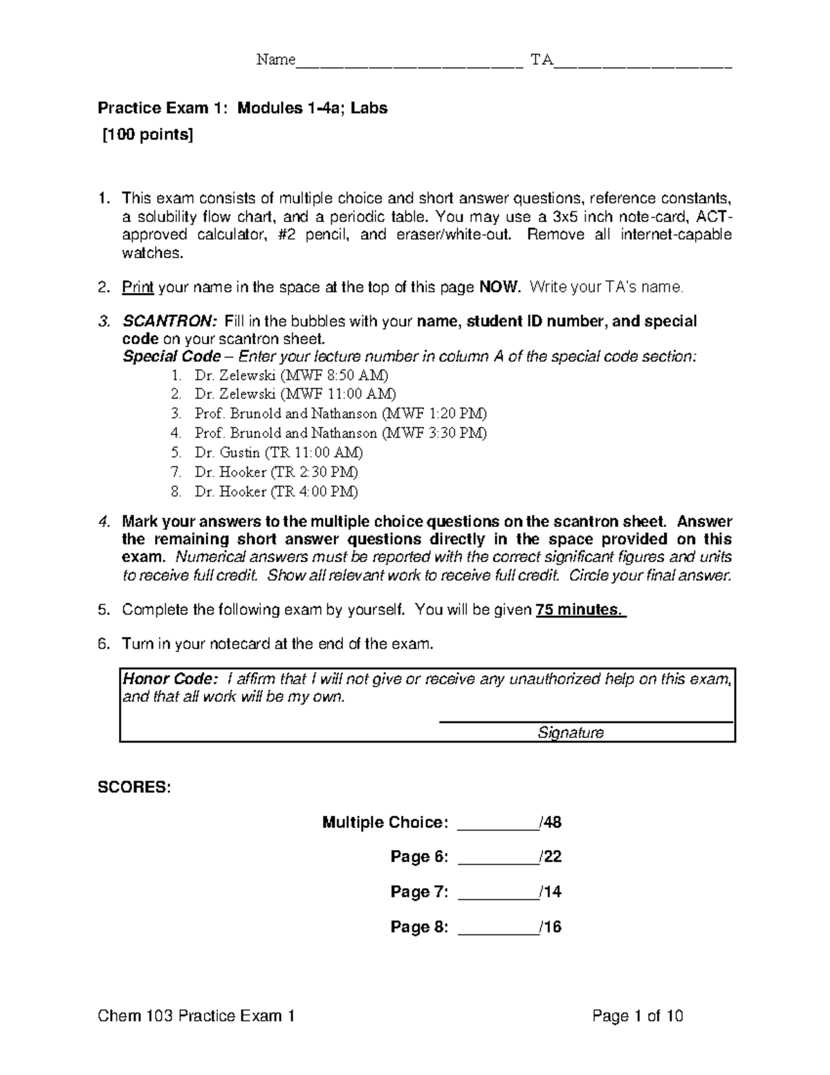Chem 103 Practice Exam 1: Modules & Labs Overview - Studocu