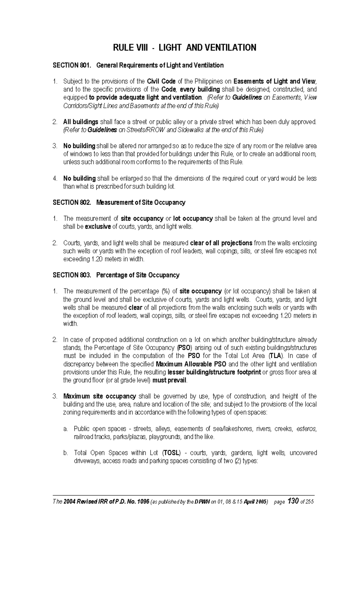 PD 1096 - RULE VIII: Annotated Guidelines on Light & Ventilation - Studocu