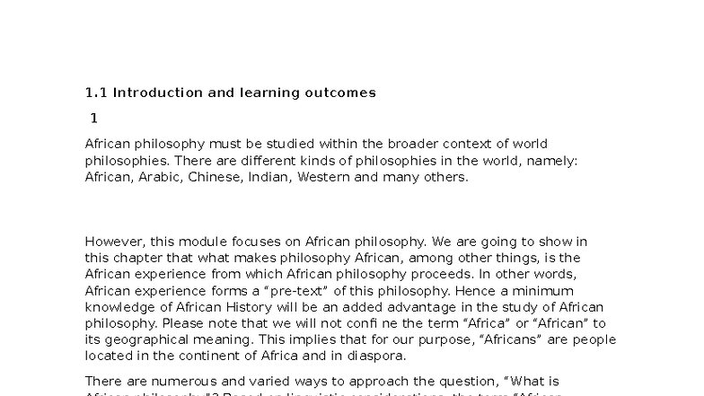PLS1502 Unit 1: Understanding the Essence of African Philosophy - Studocu