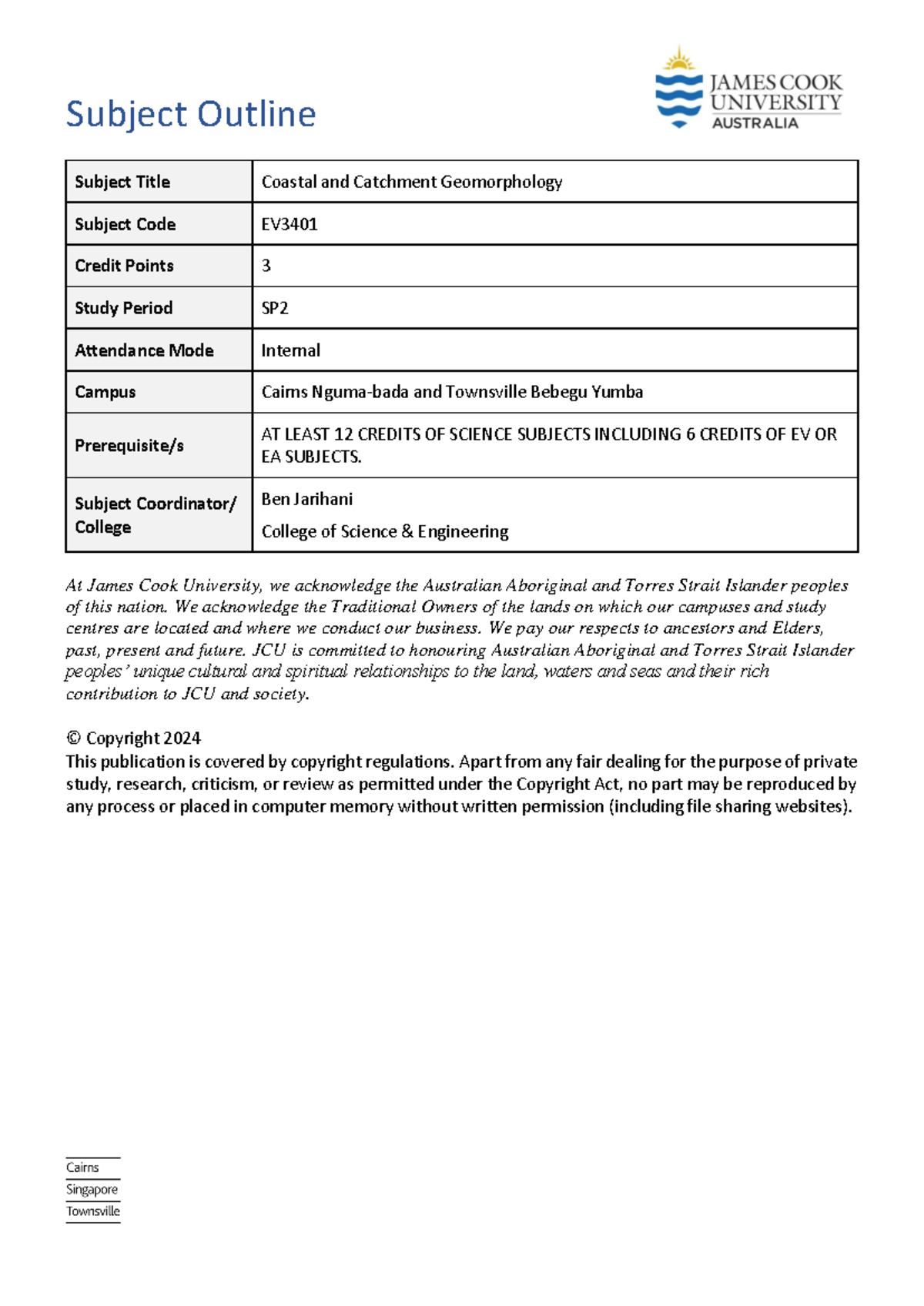 Subject Outline: EV3401 Coastal and Catchment Geomorphology - SP2 2024 ...
