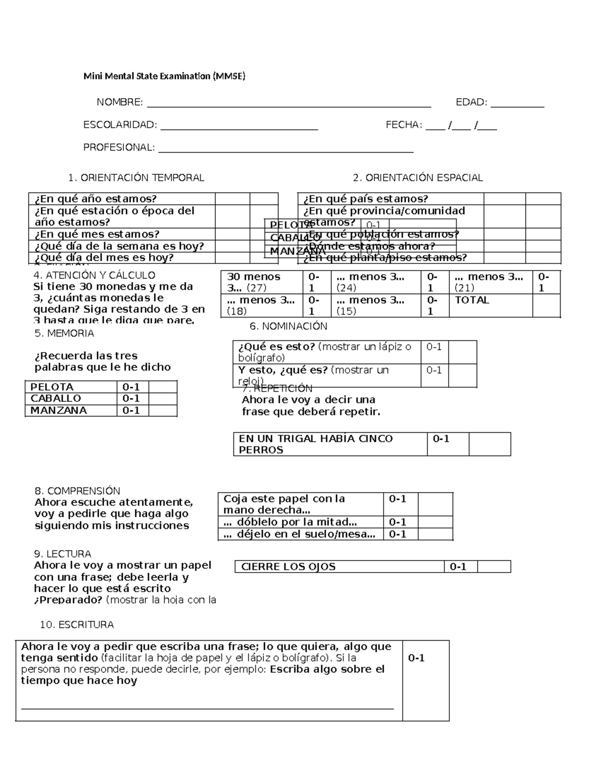 MMSE: Mini Mental State Examination Evaluation Guide - Studocu