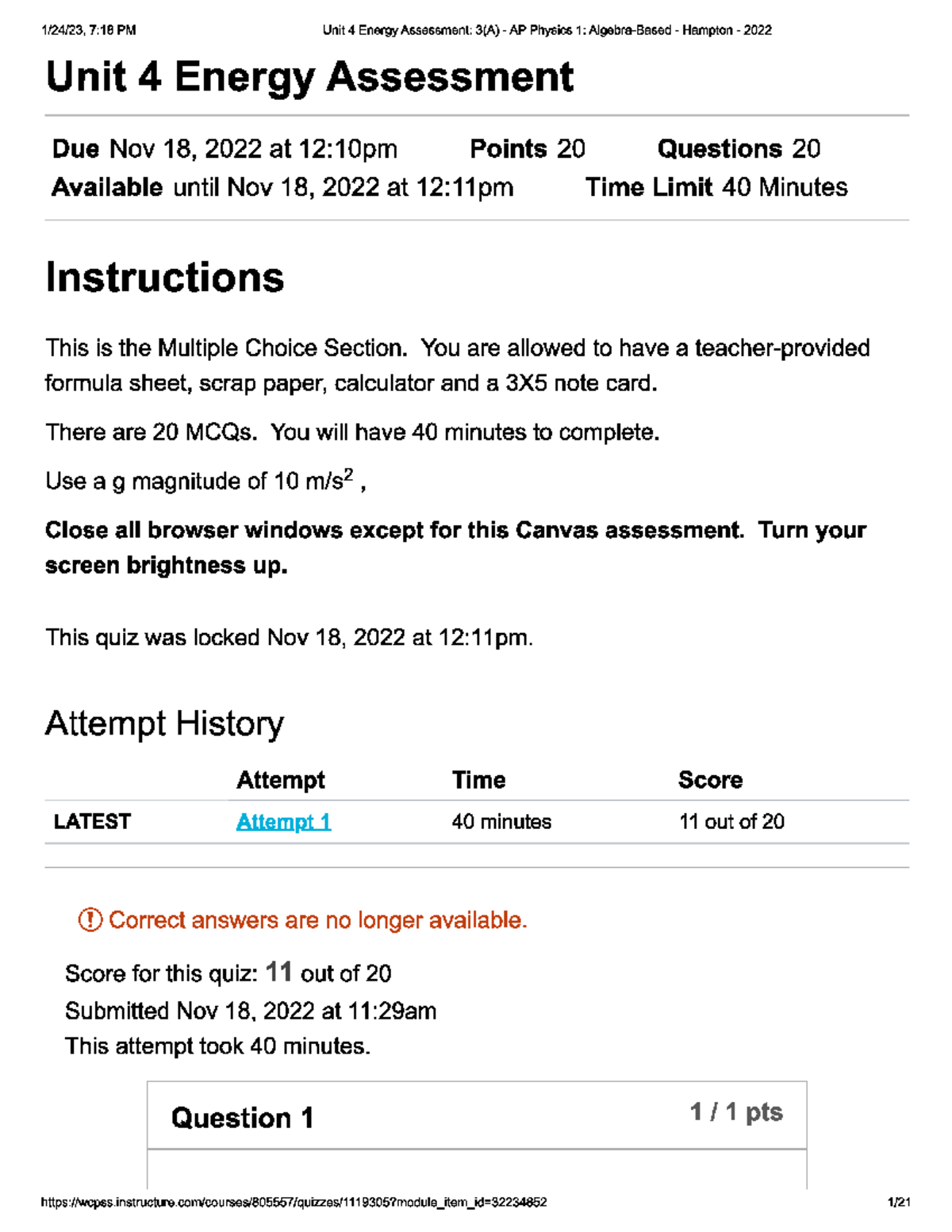 EE 101: Unit 4 Energy Assessment Quiz - Key Concepts & Instructions ...