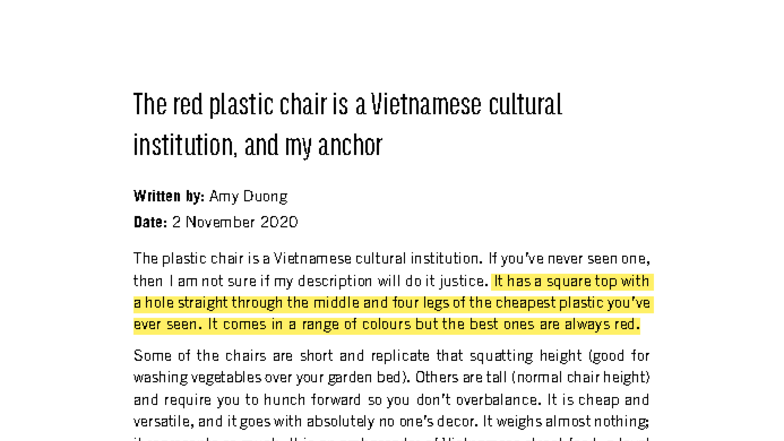 Cultural Significance of the Red Plastic Chair: A Personal Reflection ...