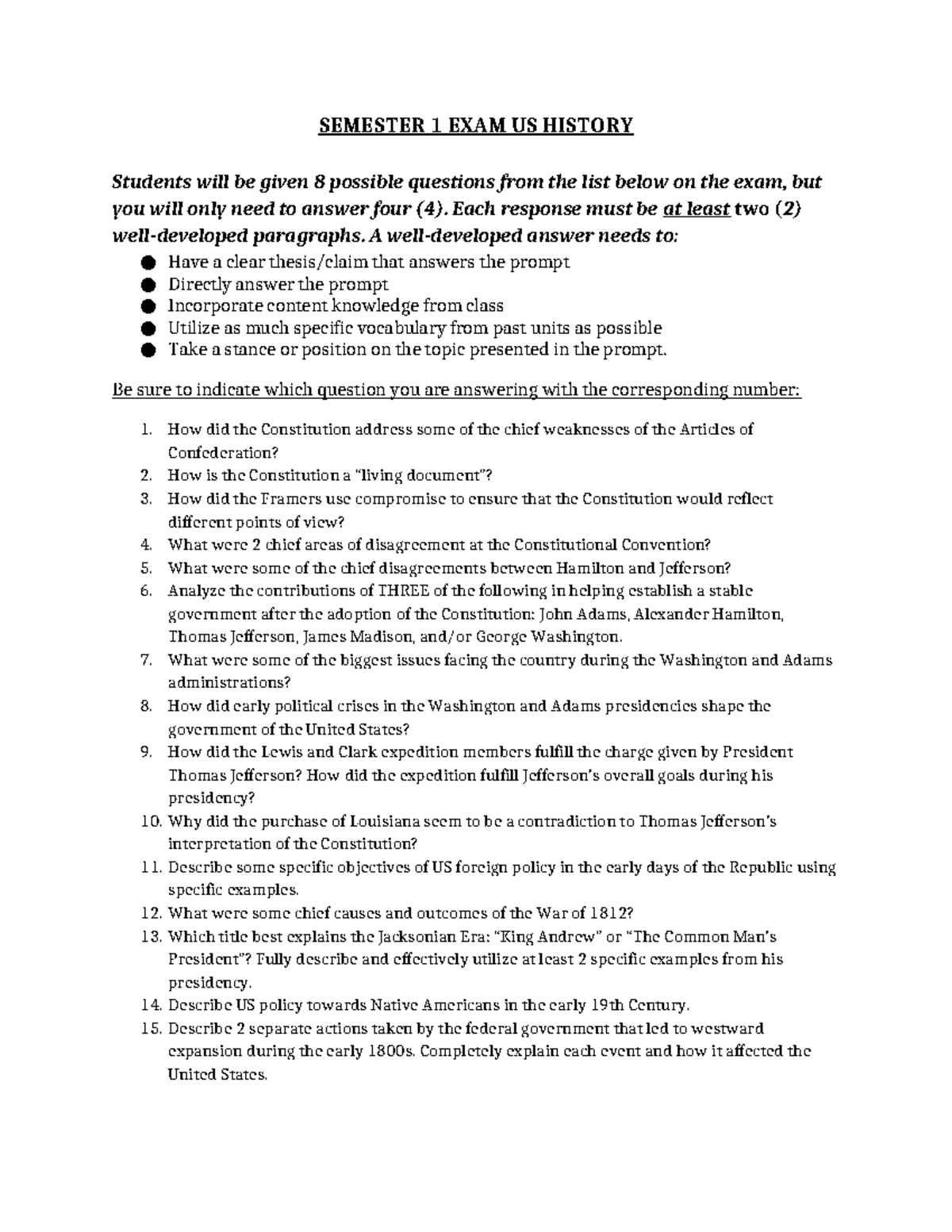 Final Exam Study Guide: US History (USH101) Questions Overview - Studocu