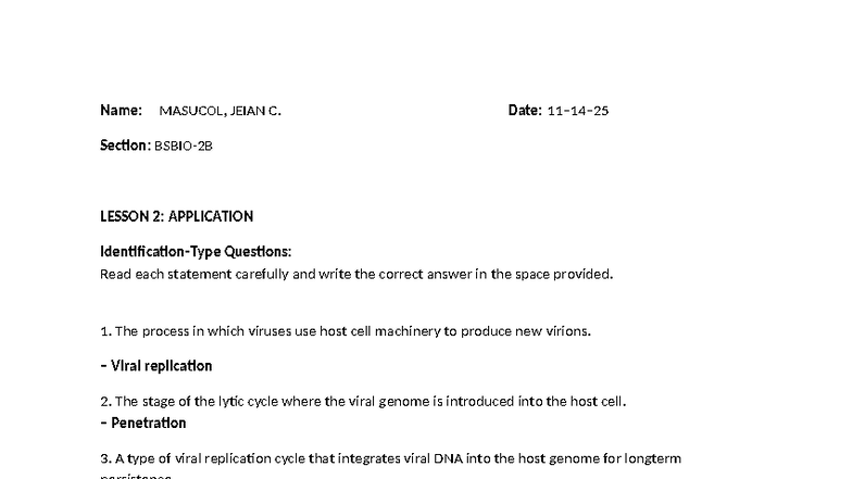 BIO2B - LESSON 2 & 3: APPLICATION on Viroids and Prions - Studocu