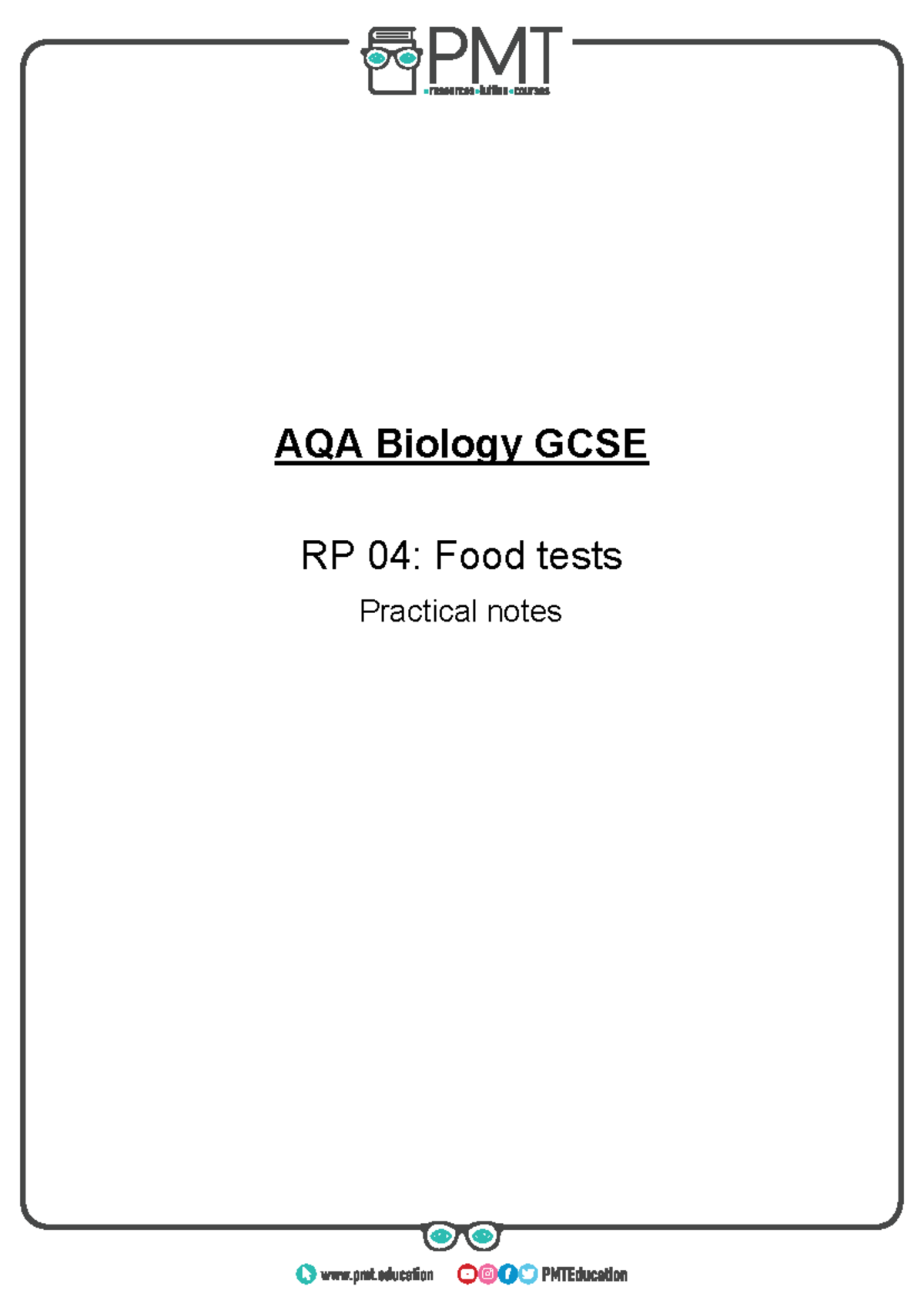 RP 04 - Food Tests: Chemical Analyses in AQA Biology GCSE - Studocu