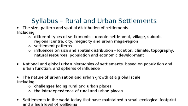 Rural and Urban Settlements Syllabus: Patterns, Challenges, and ...