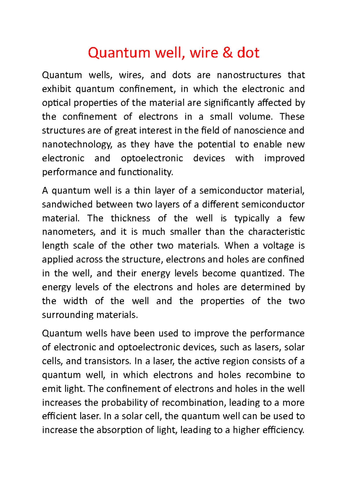 Quantum Structures: Wells, Wires & Dots Overview - Studocu