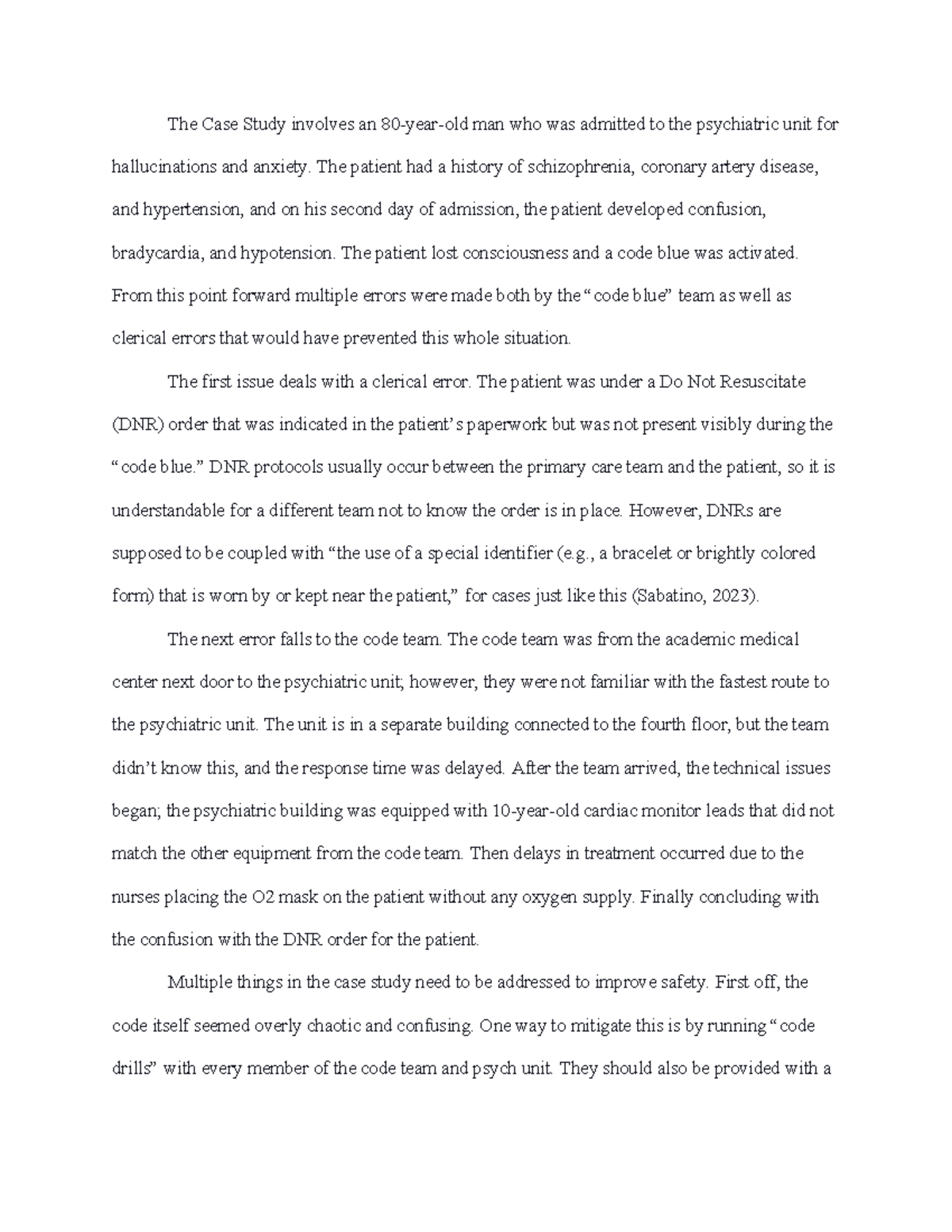 Case Study 2: Errors in Code Blue Response for Psychiatric Patient ...