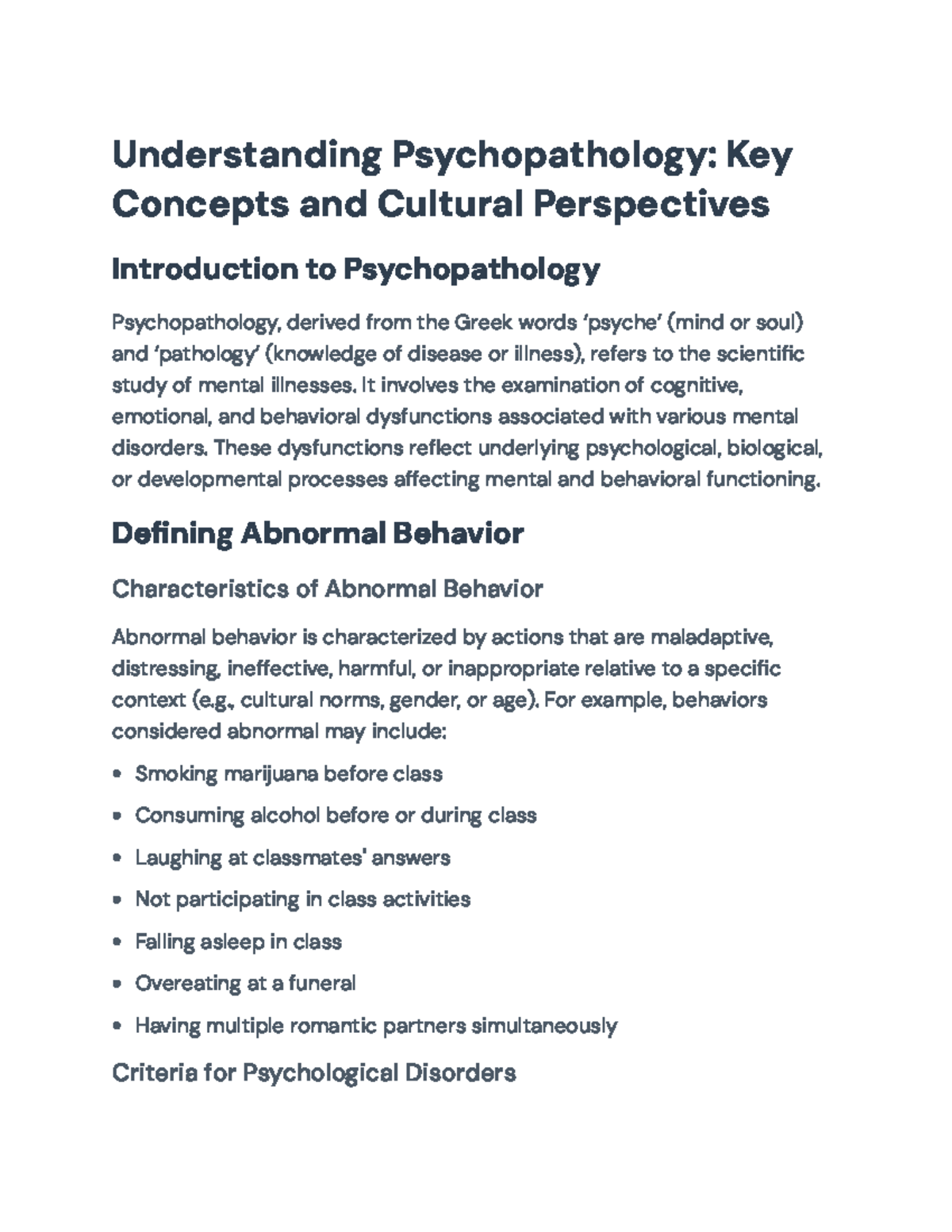 Understanding Psychopathology: Concepts, Culture, and Critiques (PSY ...