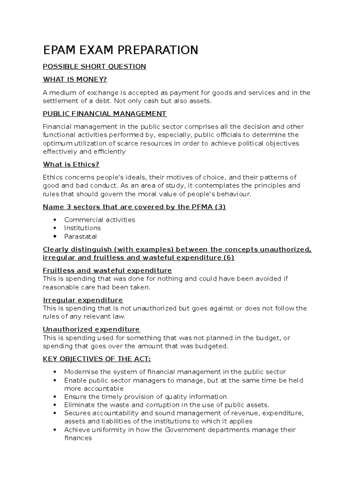 EPAM 2023: Public Financial Management Exam Prep & Key Concepts - Studocu