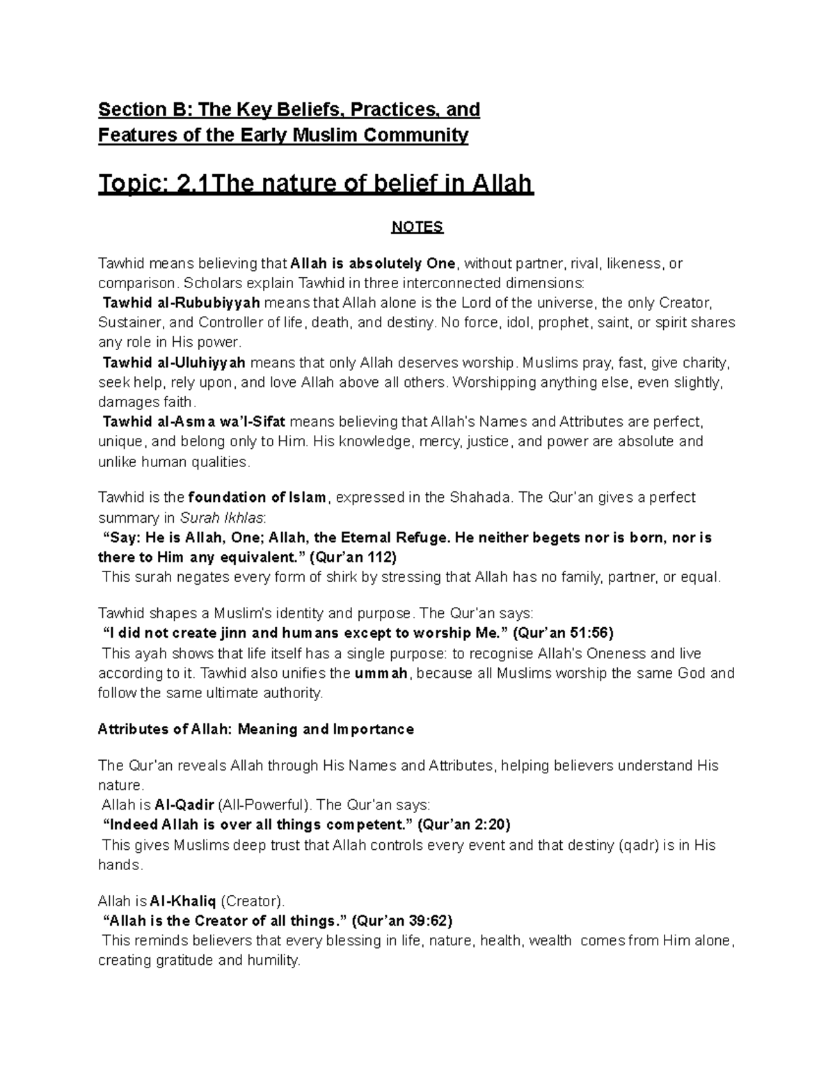 Early Muslim Community: Key Beliefs and Practices (Topic 2.1) - Studocu