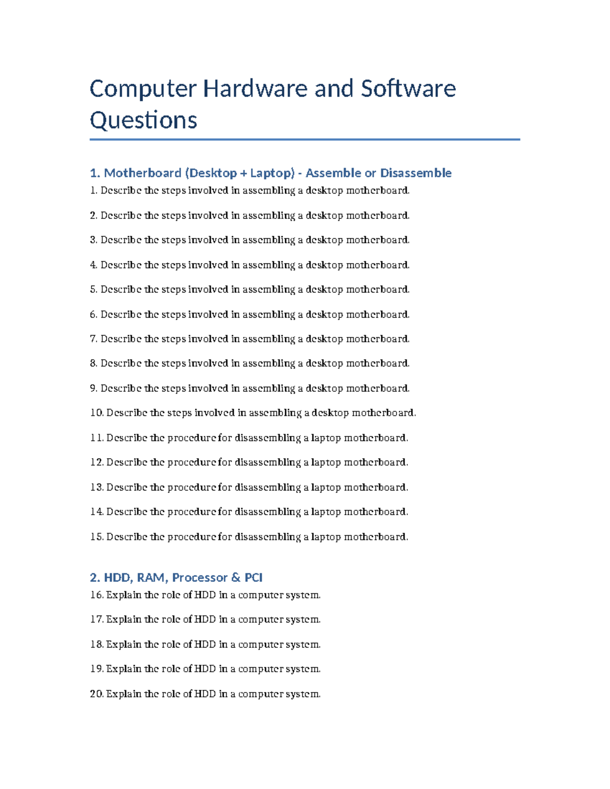 Computer Hardware Software Questions - Computer Hardware and Software ...