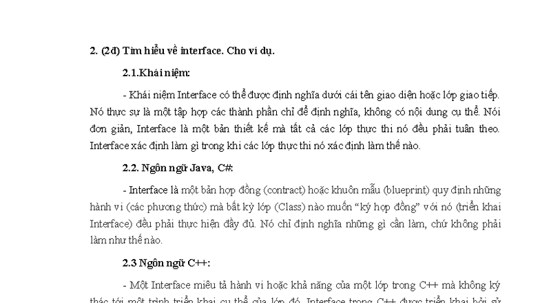 Tìm hiểu về Interface trong Lập trình Java - Lý thuyết câu 2 - Studocu