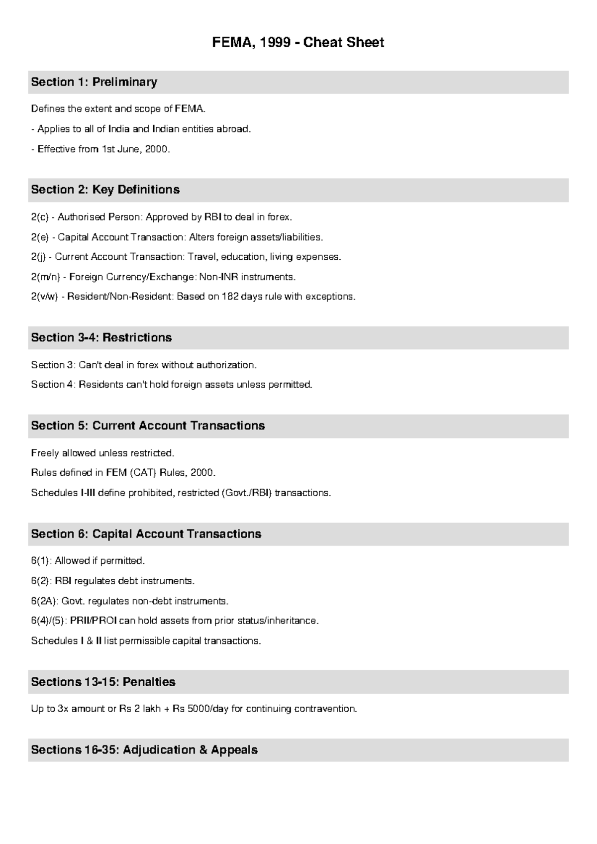 FEMA 1999 Cheat Sheet: Summary Notes on Key Definitions & Rules - Studocu