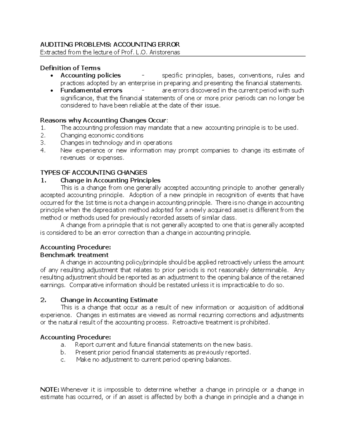 Error Correction - Accounting Errors & Principles (Lecture Notes) - Studocu