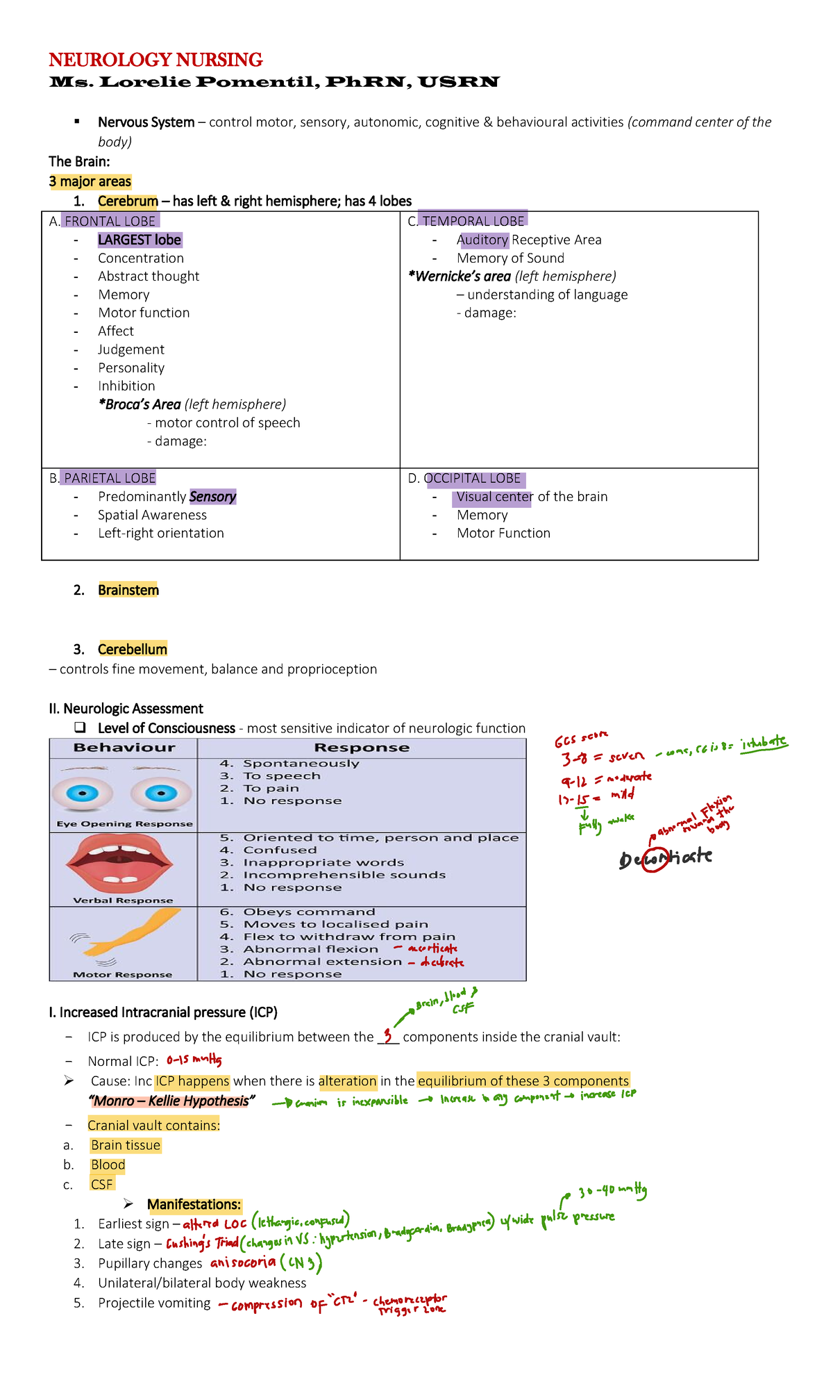Neurology Nursing Notes for Comprehensive Understanding (NEURO 101 ...