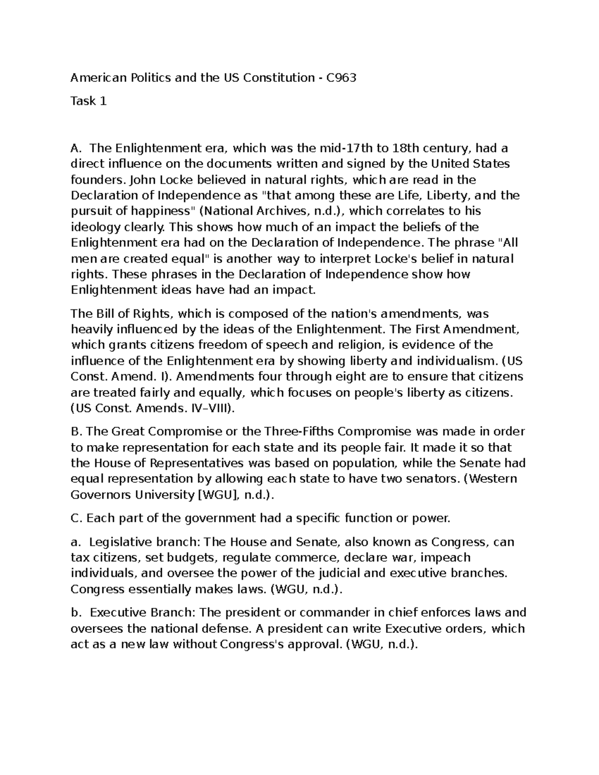 American Politics and the US Constitution C963 Task 1 Analysis - Studocu