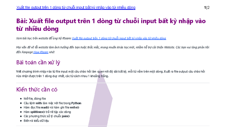 Bài: Xuất file output từ chuỗi input nhiều dòng (Python) - Studocu