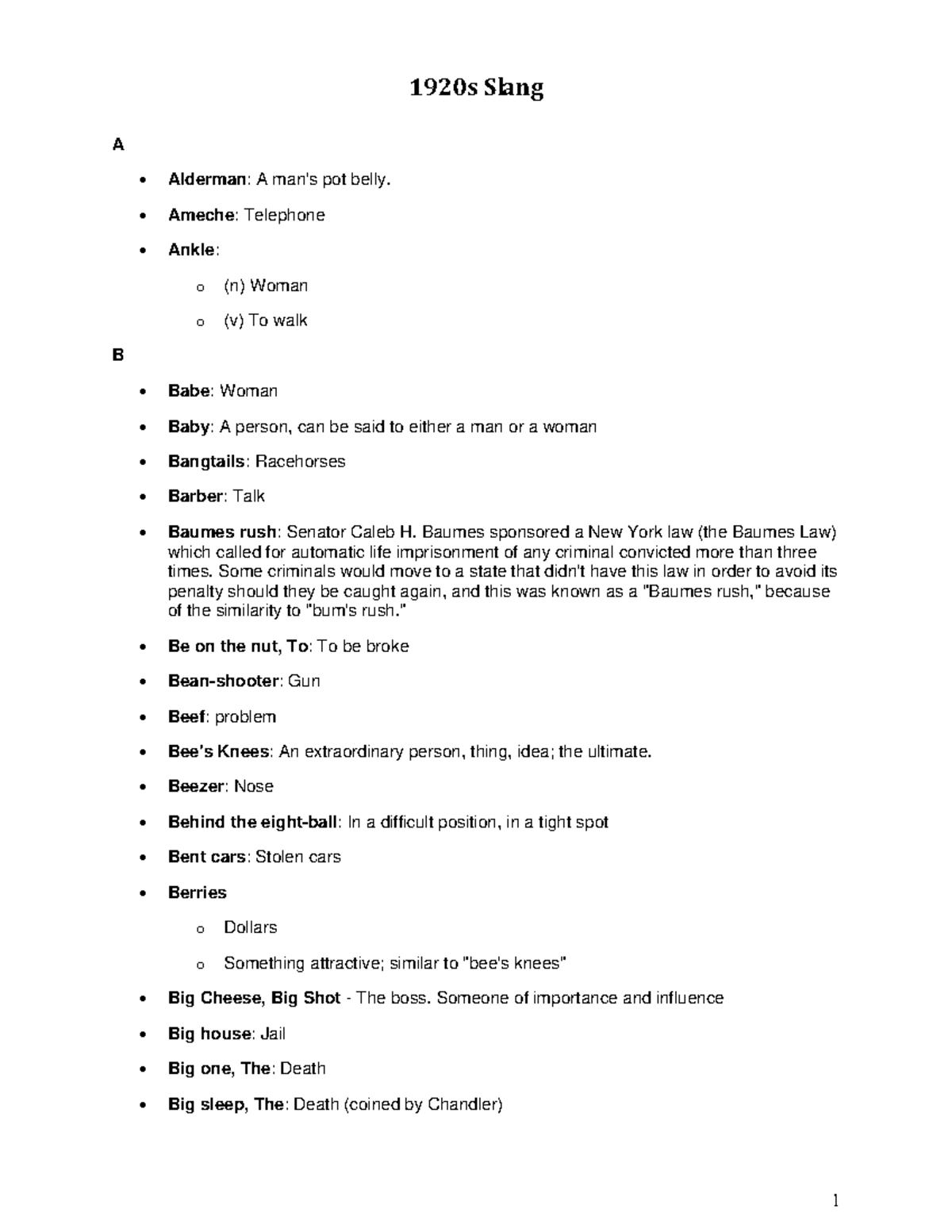 1920s Slang Glossary: A Comprehensive Guide to Terms - Studocu