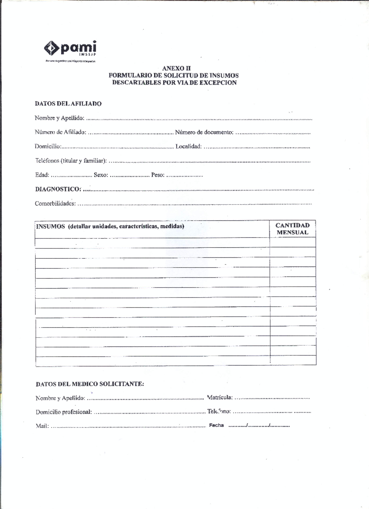 Solicitud de Insumos Descartables - Anexo II pami INSSJP - Studocu