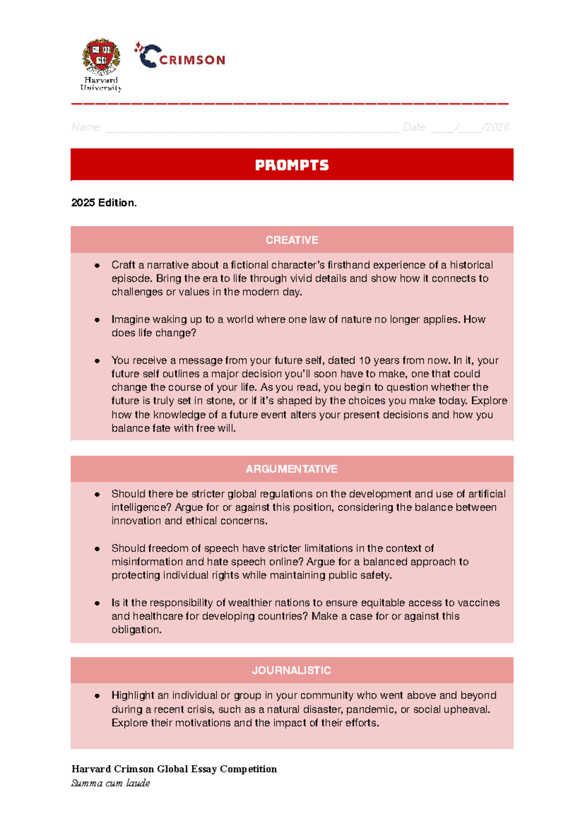 Harvard Crimson Global Essay Competition 2025: Creative & Argumentative ...