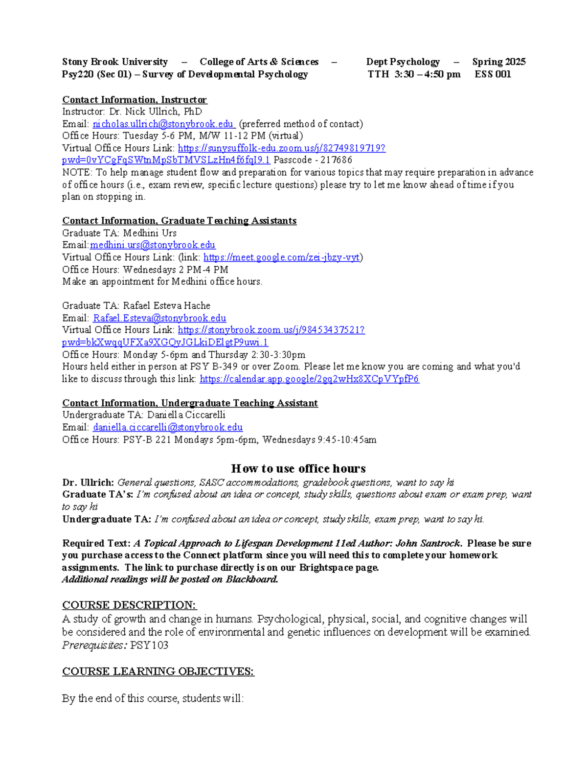 PSY 220.02: Syllabus Spring 2025 - Stony Brook University – College of ...
