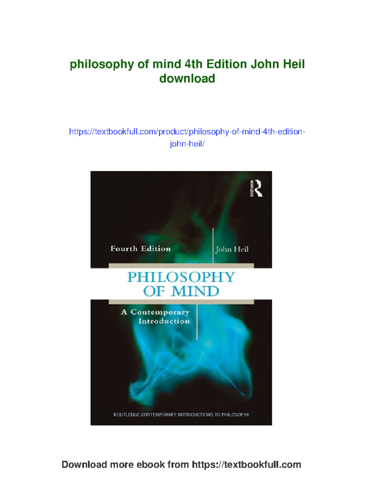 Philosophy of Mind: A Contemporary Introduction (4th Ed.) by John Heil ...