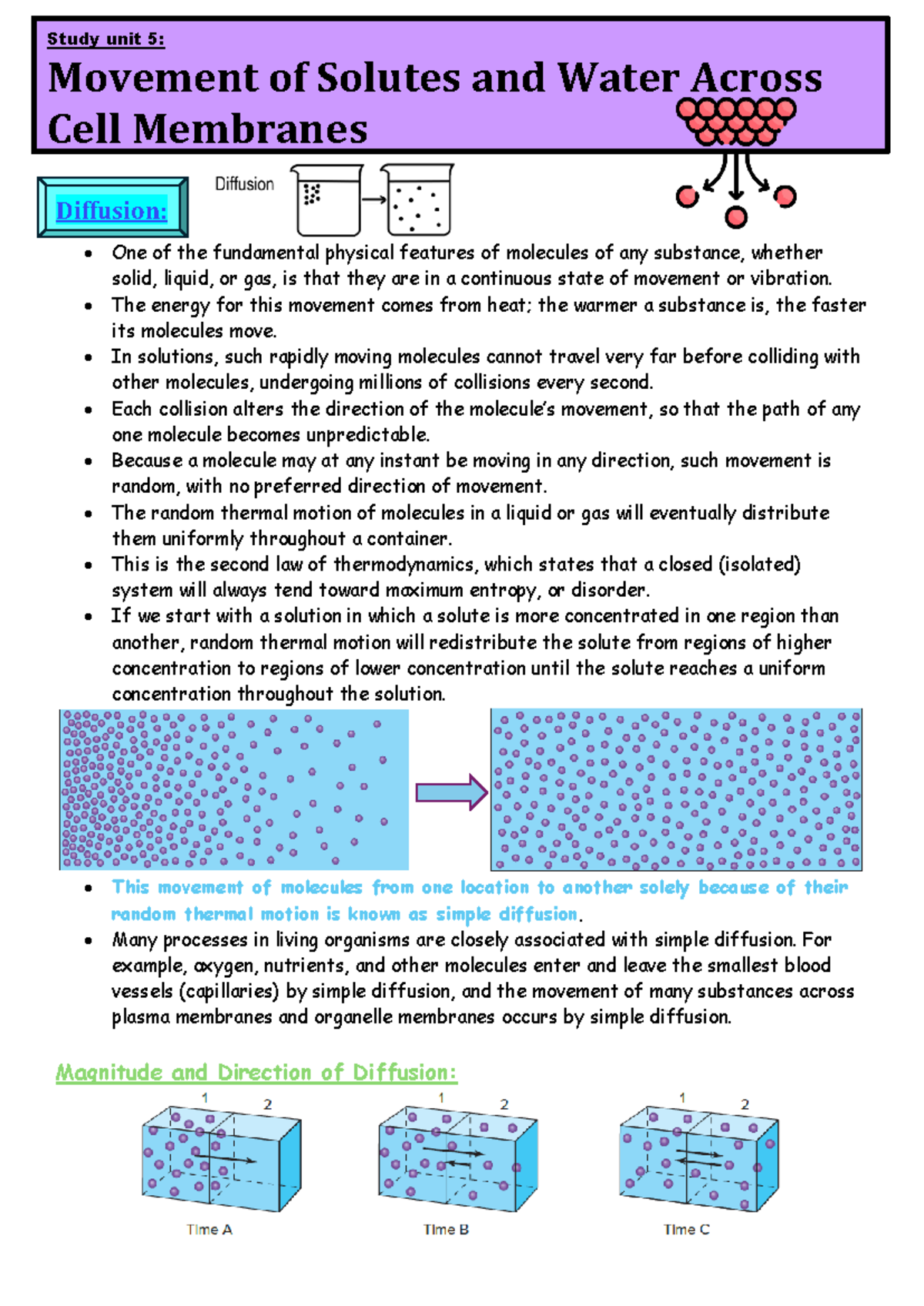 Study Unit 5: Solute & Water Movement Across Cell Membranes (FLGX ...