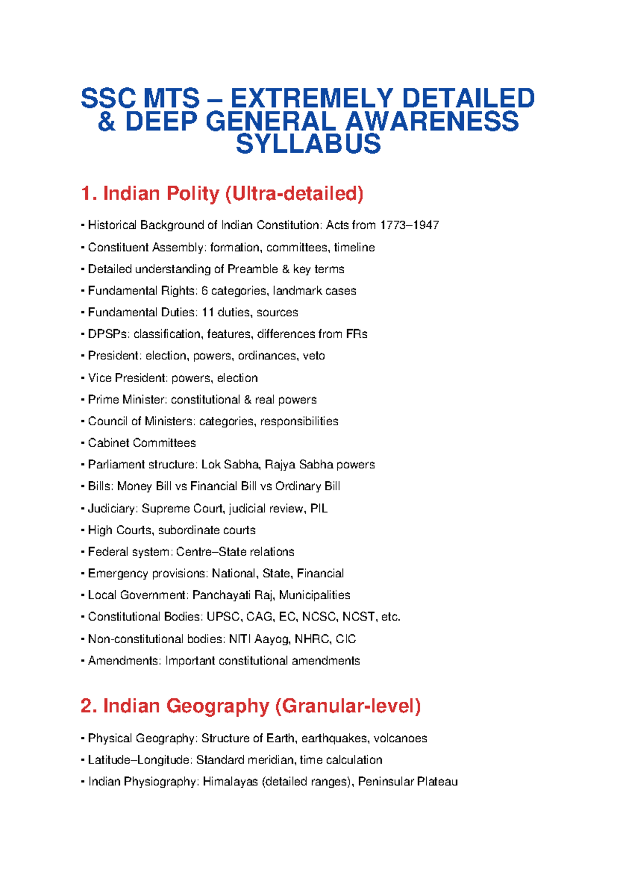 SSC MTS General Knowledge: In-Depth Syllabus Overview - Studocu