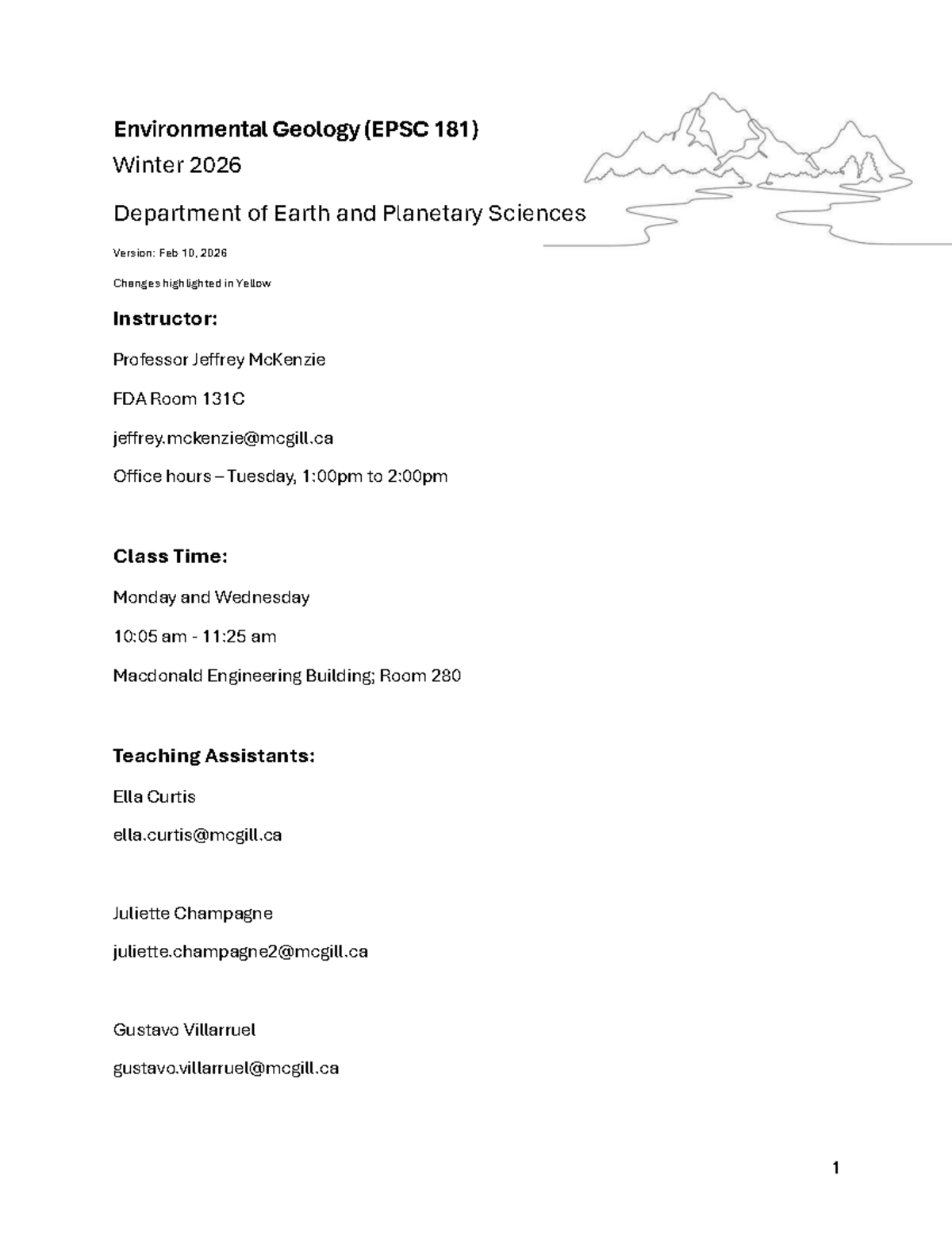 Syllabus for Environmental Geology (EPSC 181) - Winter 2026 - Studocu