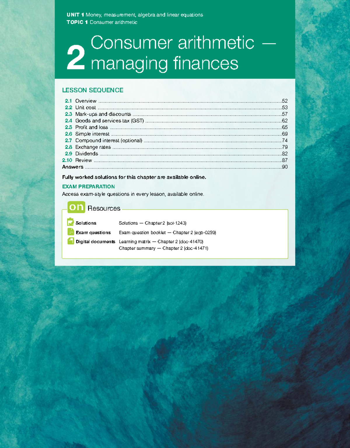 Chapter 2 Consumer arithmetic - managing finances - UNIT 1 Money ...