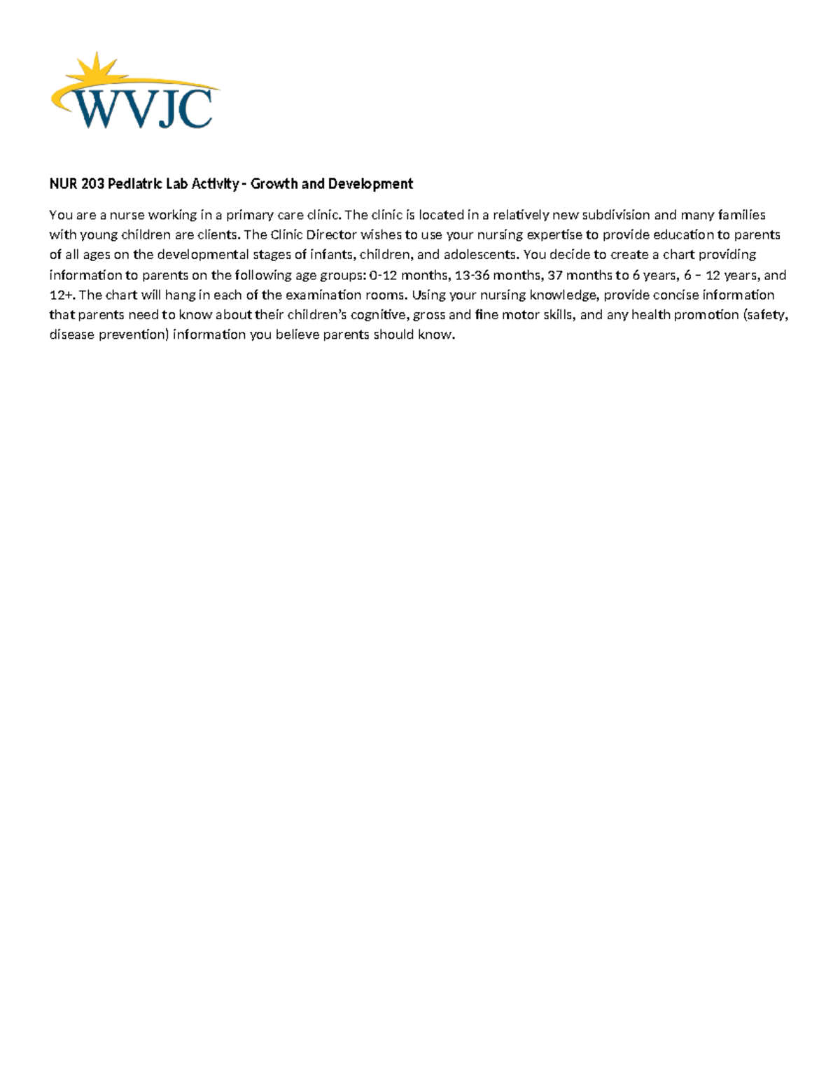 NUR 203 Pediatric Lab Growth & Development Chart for Parents - Studocu