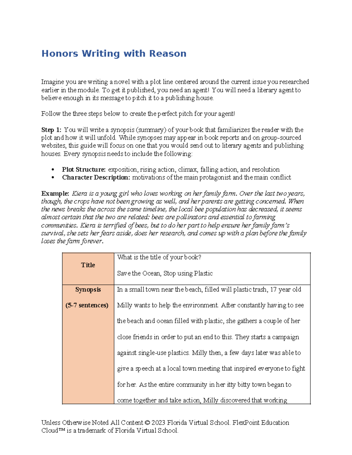 Honors Writing with Reason: Crafting a Novel Pitch for 03.08 English ...