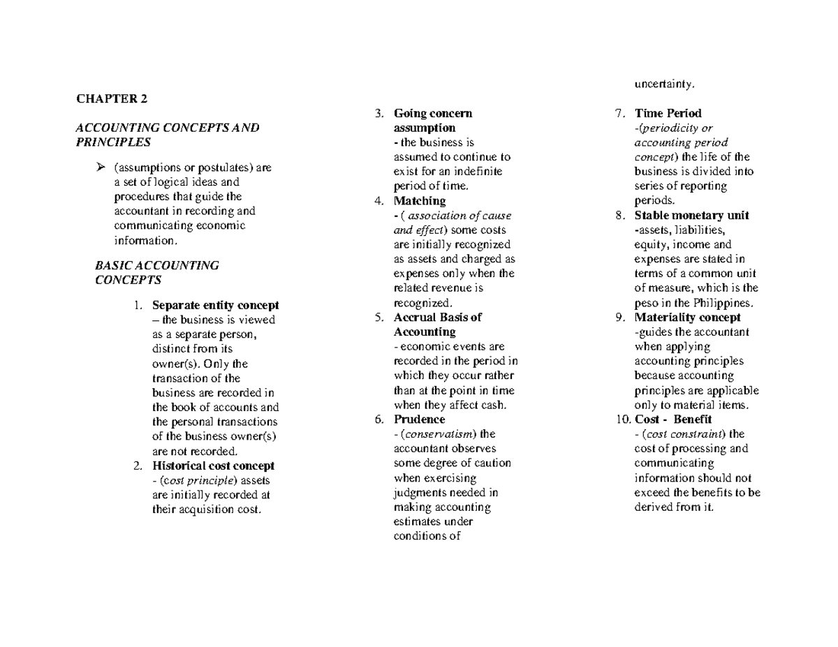 CHAPTER 2 Accounting Concepts and Principles -Reviewer - CHAPTER 2 ...