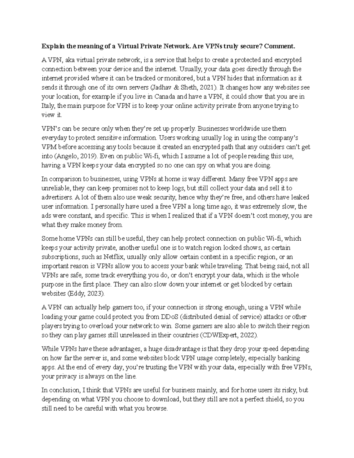 Unit 2 Discussion: Understanding VPNs and Their Security Risks - Studocu