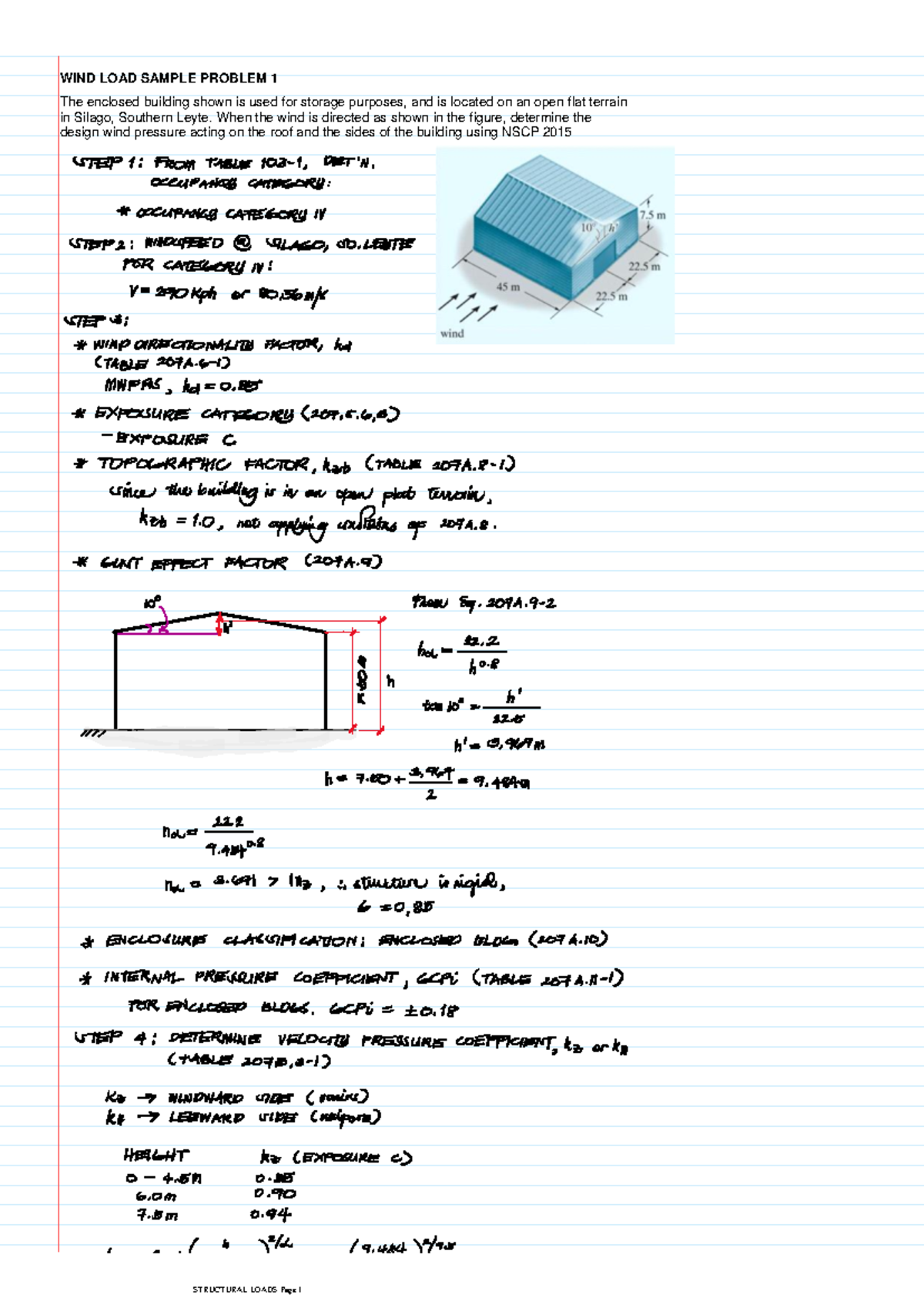WIND Loads Sample Problem 1 - Mechanics of Static - WIND LOAD SAMPLE ...