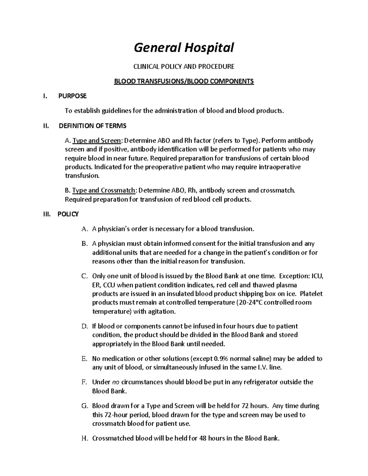 Blood Transfusion Standard Protocol: Guidelines & Procedures - Studocu
