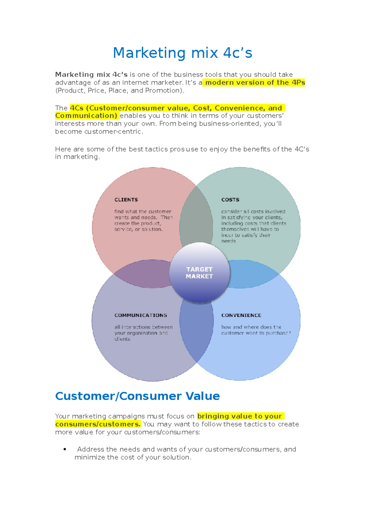 Marketing mix 4c - Description and example of 4c - Marketing mix 4c’s ...