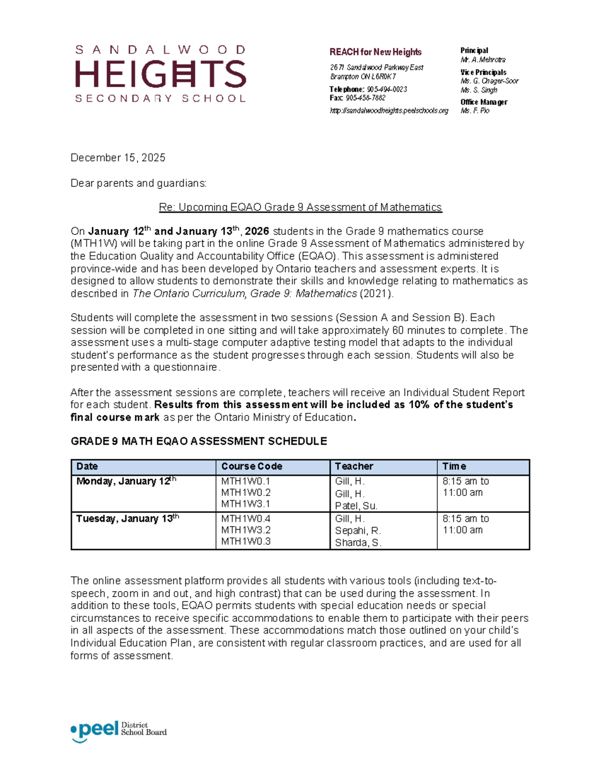 EQAO Grade 9 Math Assessment Details (MTH1W) - Jan 2026 - Studocu