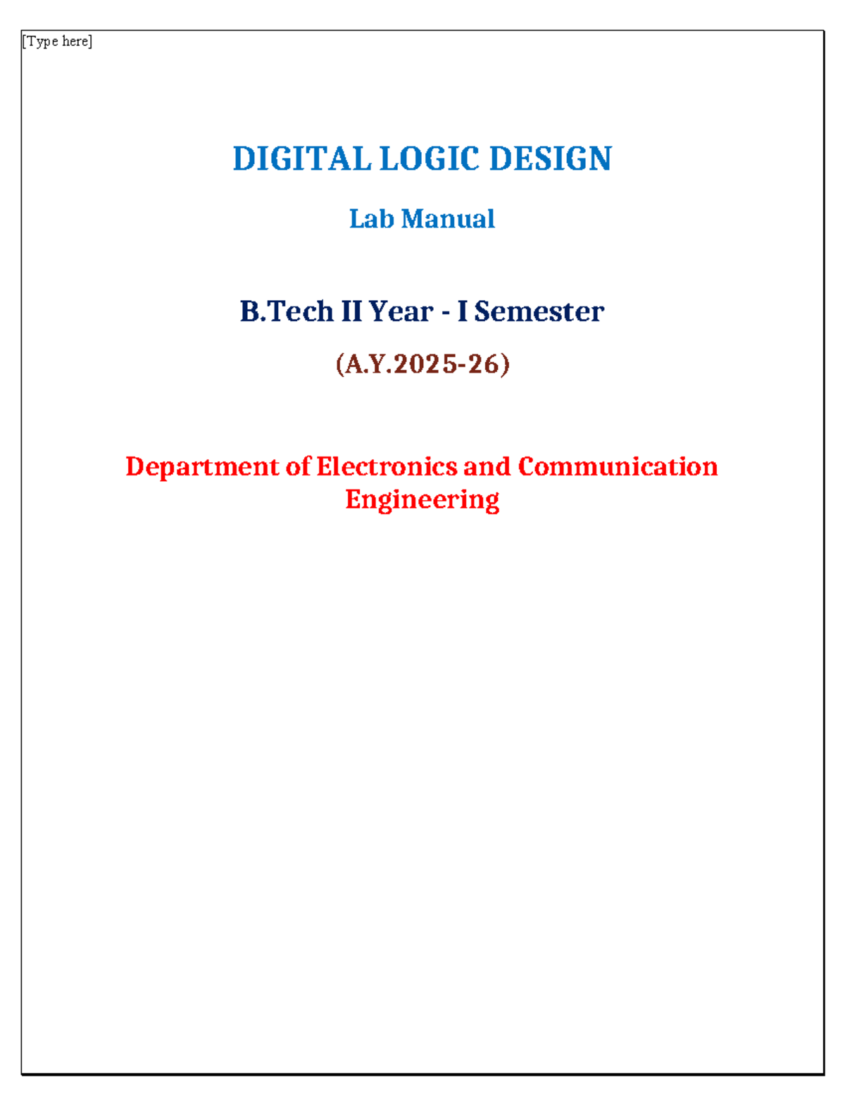 DLD Lab Manual B.Tech II Year I Sem - ECE Department - Studocu